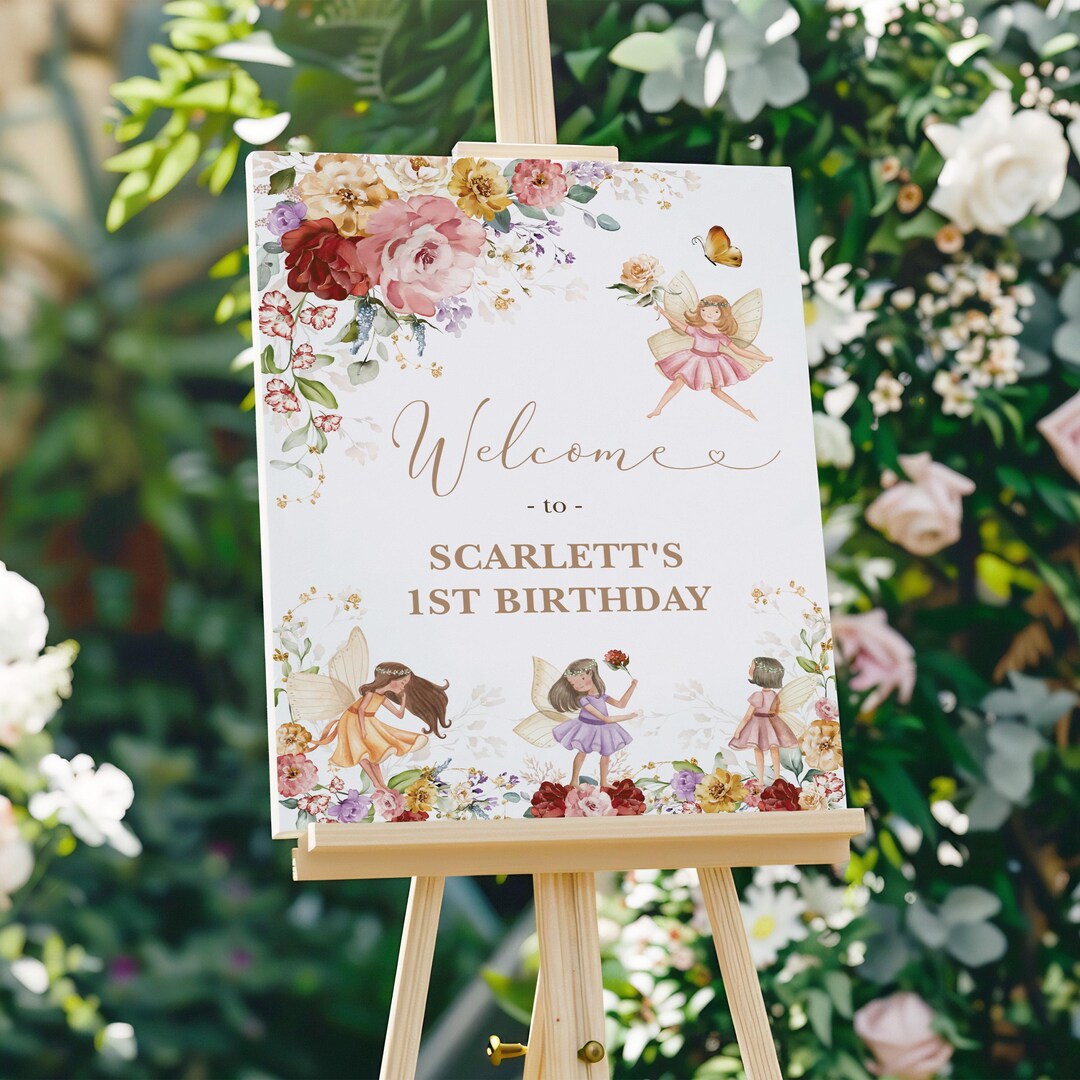 Fairy First Birthday Welcome Sign, Wildflower Garden Fairy 1st Birthday ...