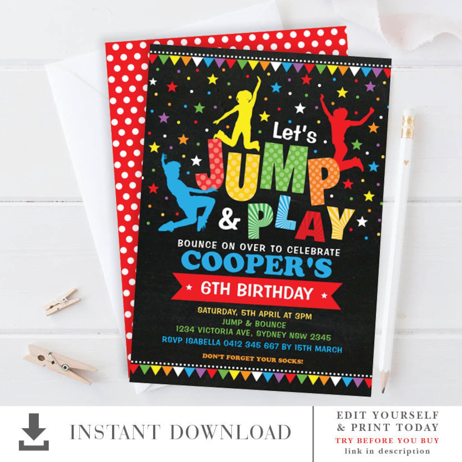 EDITABLE Jump Birthday Invitation. Bounce House Trampoline | Etsy