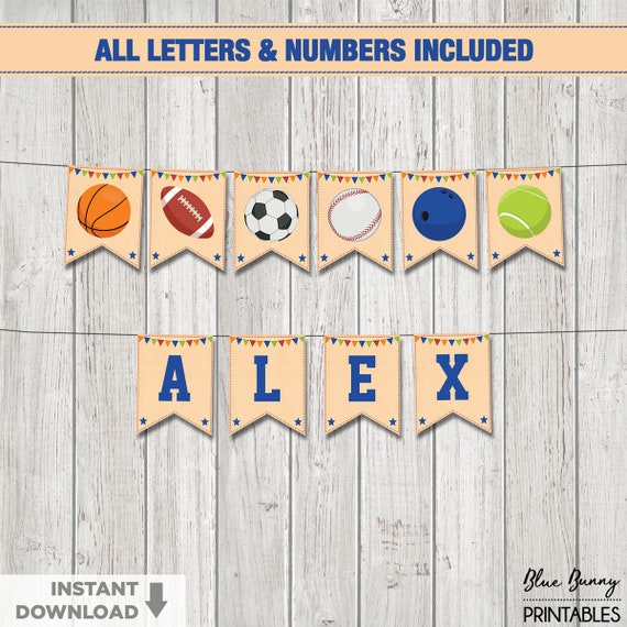 Sports Baby Shower Printable Banner. ALL LETTERS & NUMBERS. Bunting ...