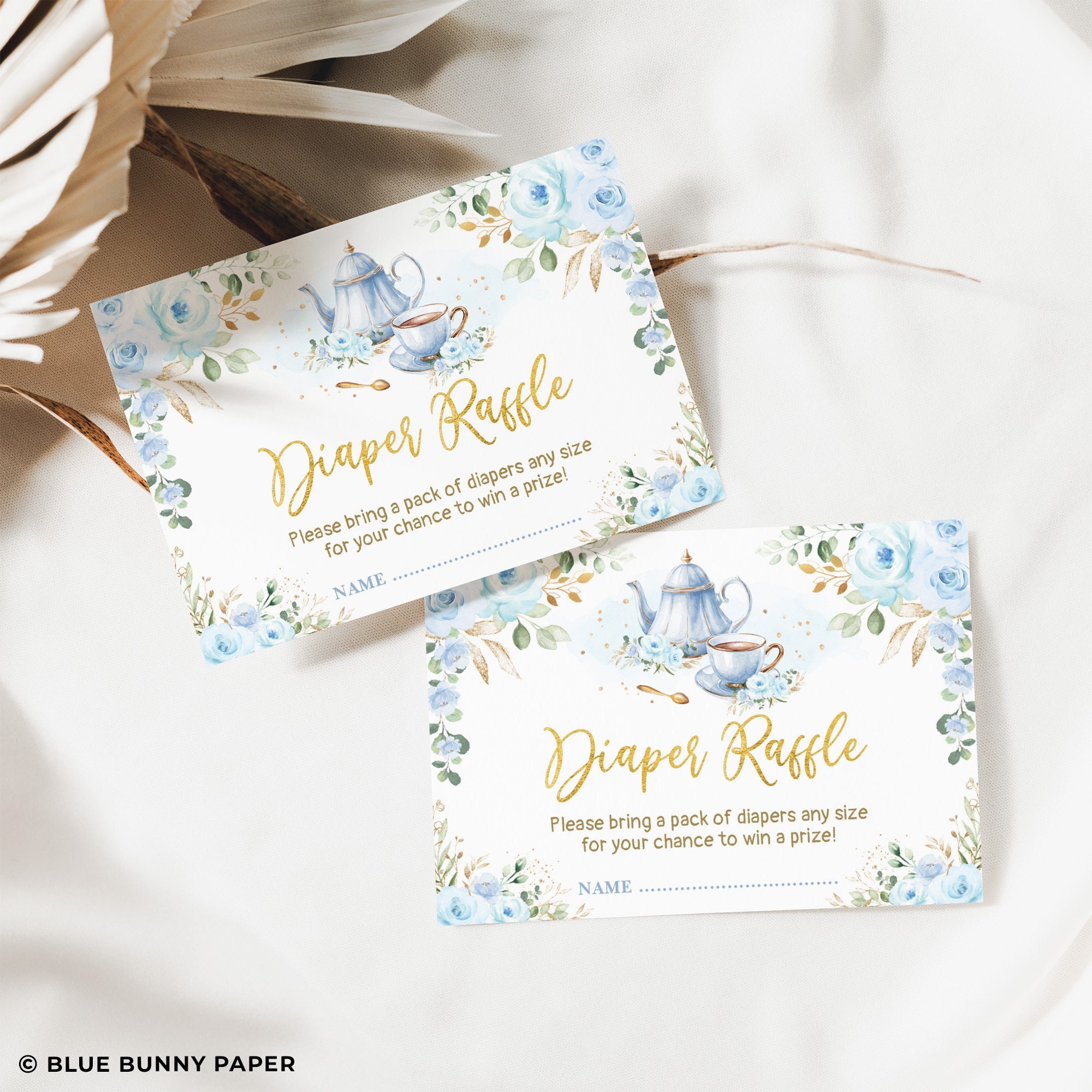 Blue Tea Party Diaper Raffle Printable Boy Baby Shower A - Etsy