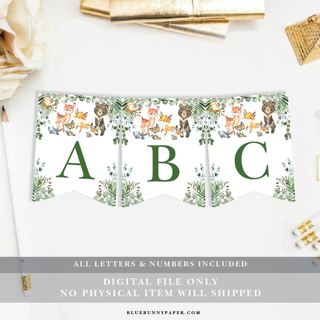 Woodland Animals Printable Banner, Forest 1st Birthday Party ...