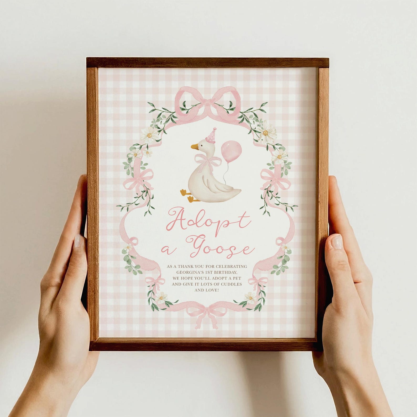Adopt a Goose Sign & Certificate Card: Pink Gingham One Silly Goose ...
