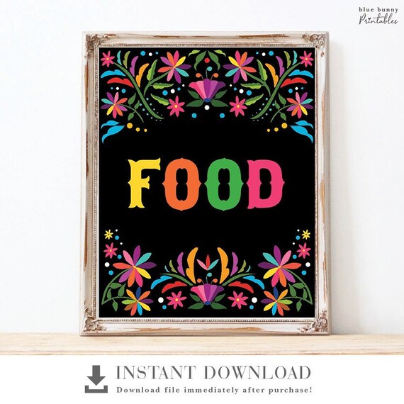 Fiesta Food Printable Sign. Mexican Baby Shower Decoration. Vibrant ...