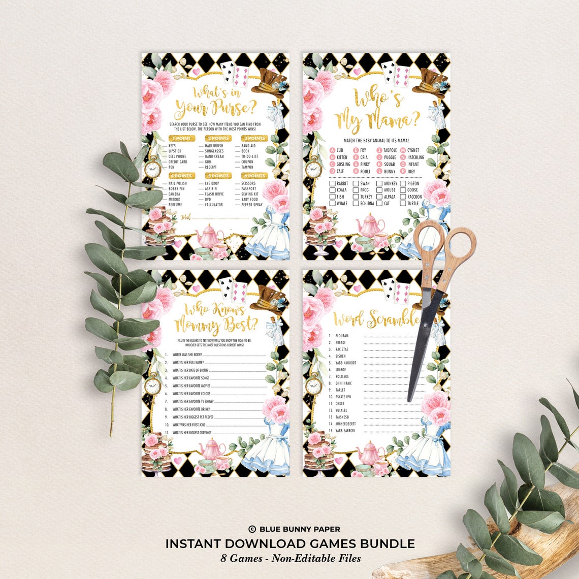 Alice in Wonderland Baby Shower Games Printable Mad Hatter - Etsy
