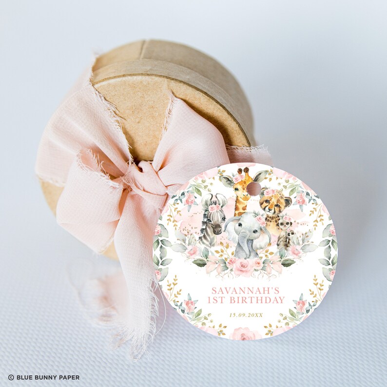 Blush Safari Baby Shower Editable Round Tag Template, Girl Jungle ...