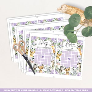Purple Jungle Baby Shower Games Lilac Lavender Floral Safari Printable ...