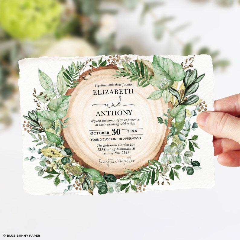 Rustic Greenery Wedding Invitation Template Botanical Forest - Etsy
