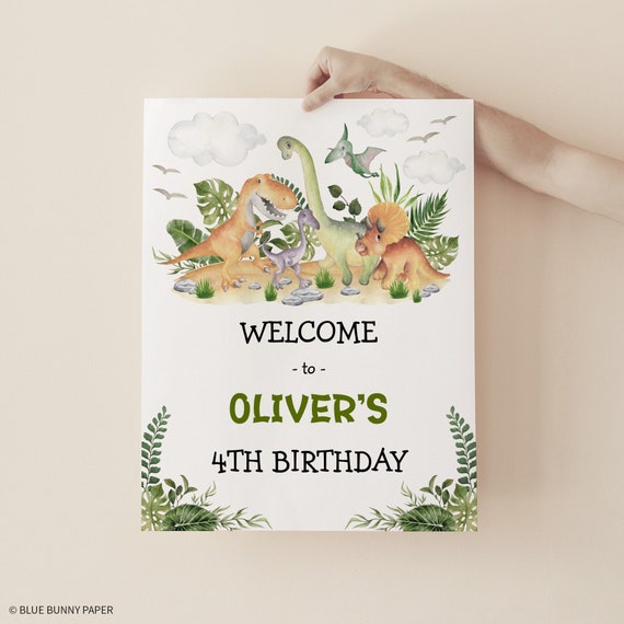 Welcome Sign Template Dinosaur Birthday Decoration Greenery Dino Theme ...