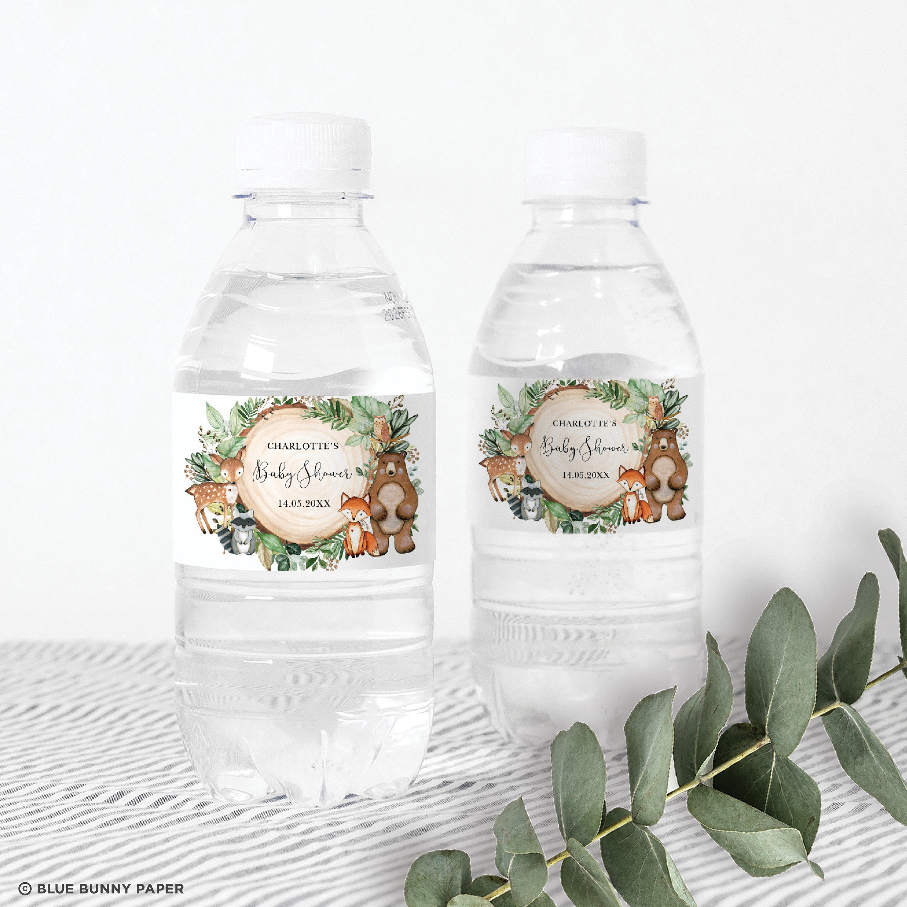 EDITABLE Woodland Water Bottle Labels. Greenery Forest Animals Baby ...