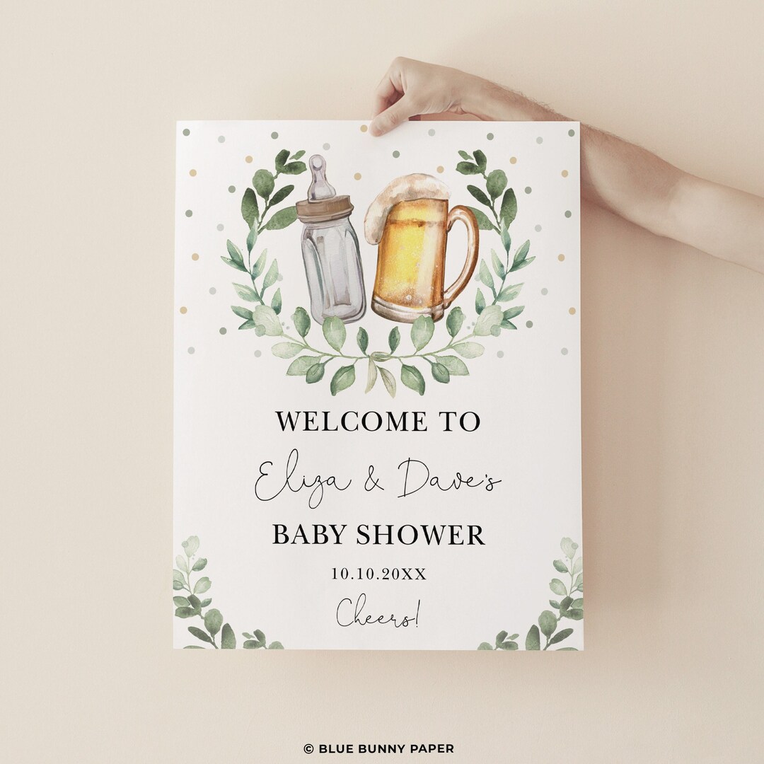 A Baby is Brewing Welcome Sign, Bottles and Beers Baby Shower, Greenery ...