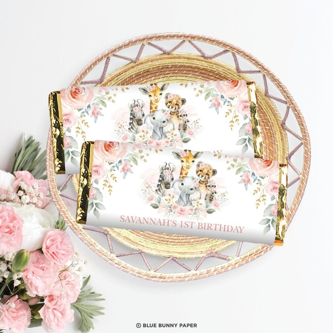 EDITABLE Blush Safari Chocolate Bar Wrapper, Wild One Birthday Candy ...