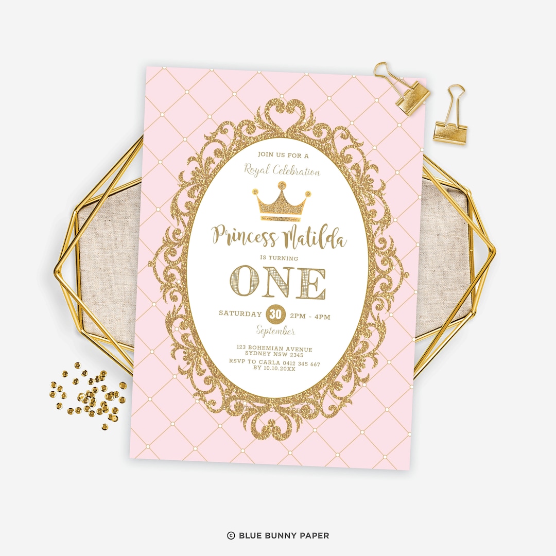 PRINCESS First 1st Birthday Invitation Pink and Gold Party Invite ...