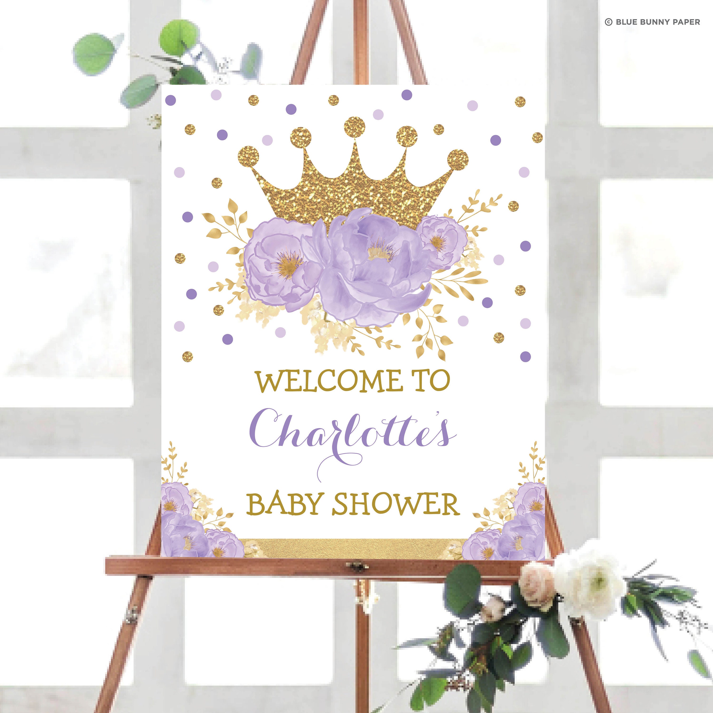 WB 95 Blue and Purple Baby Shower Sign Printable Baby Shower Digital ...