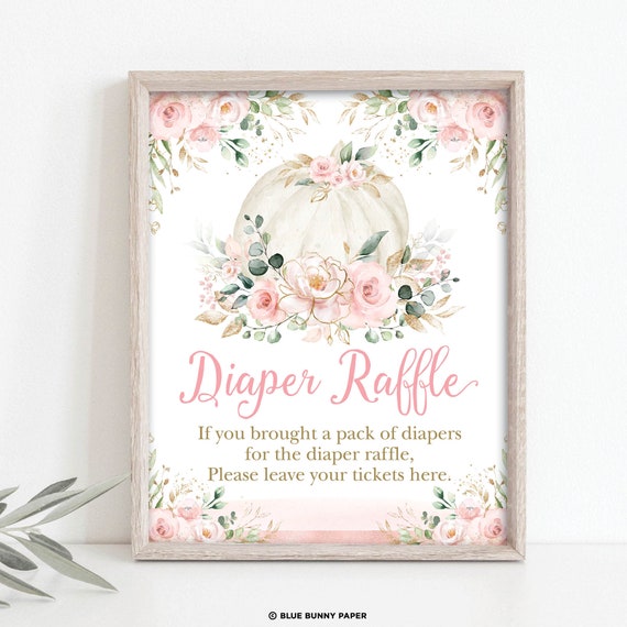 Pumpkin Diaper Raffle Sign, Blush Floral Fall Baby Shower Decoration ...