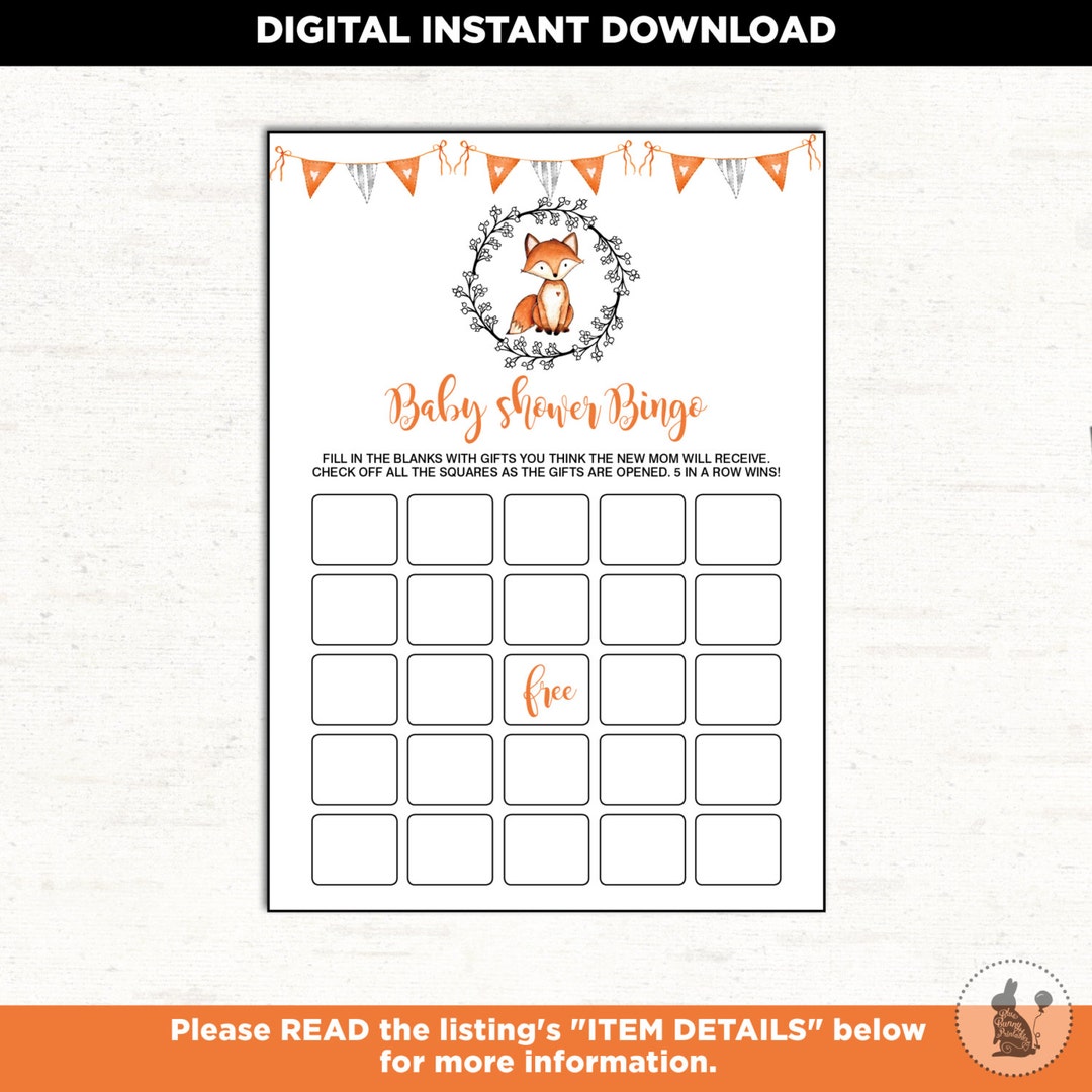 FOX BINGO Baby Shower Game. Woodland Baby Shower Games. Forest - Etsy