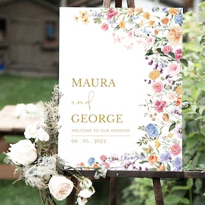 Editable Wildflower Wedding Welcome Sign Colorful Floral Wedding Garden ...
