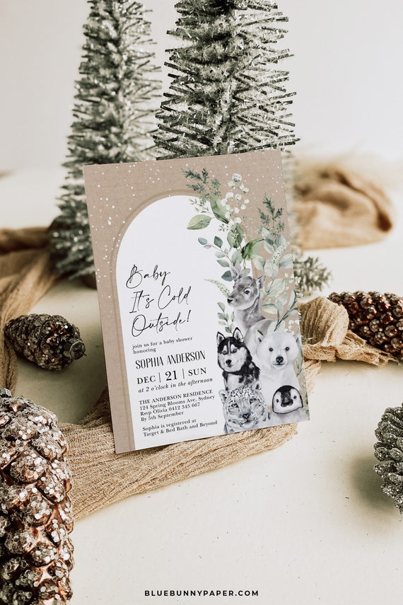Winter Animals Baby Shower Invitation Boho Baby It's Cold Outside ...