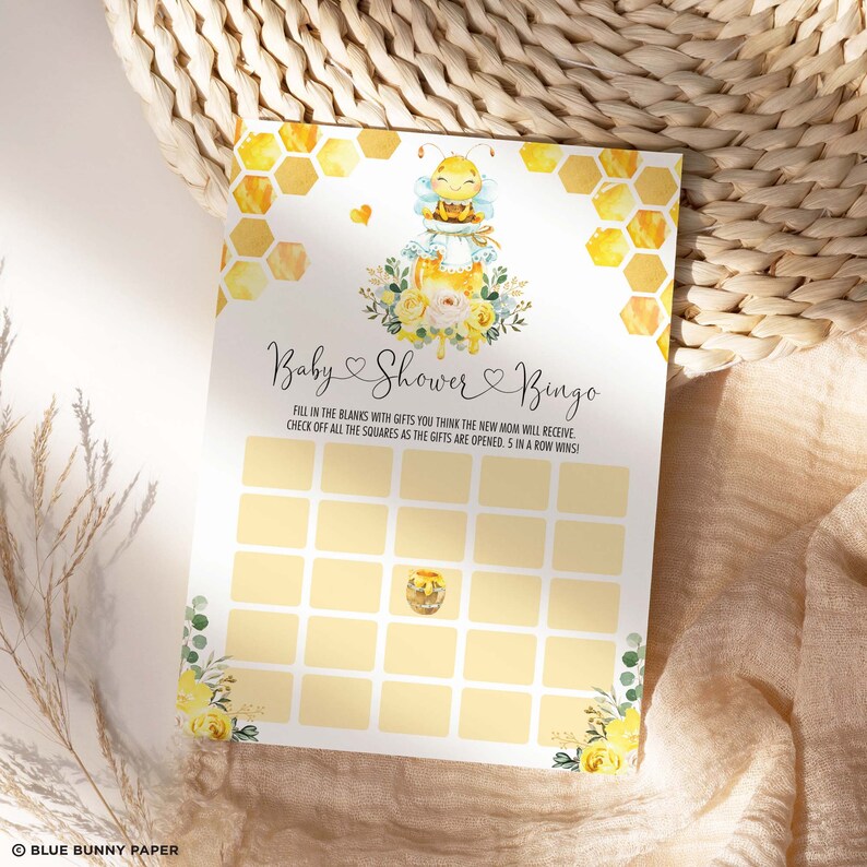 Bingo Baby Shower Game, Honey Bee Shower Activity, Bumble Bee Printable ...
