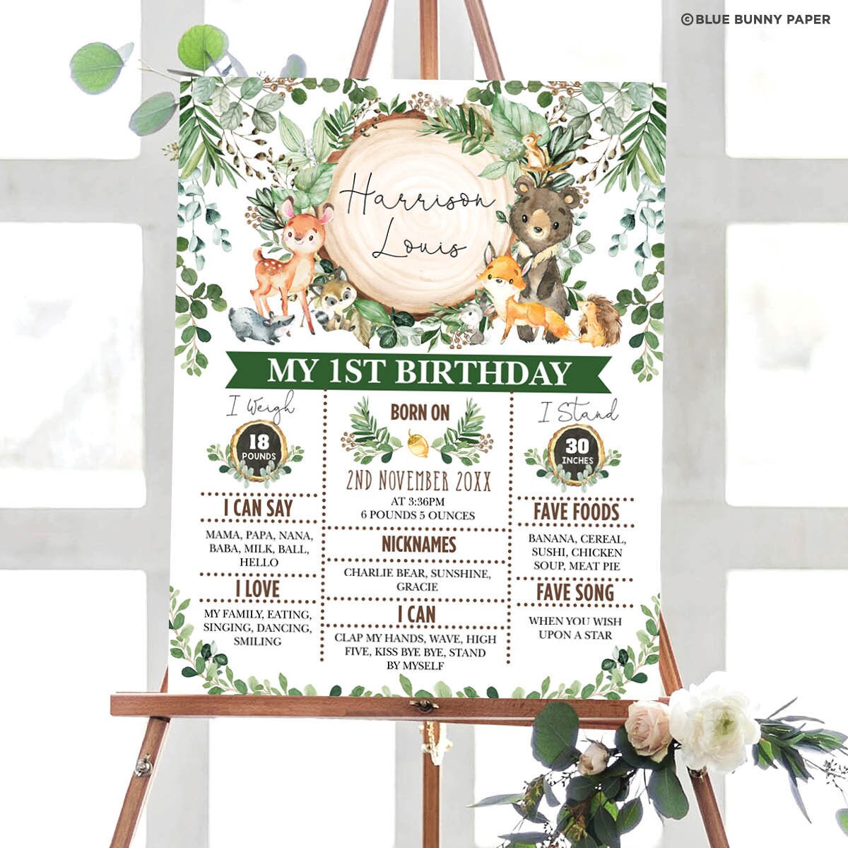 Woodland Birthday Milestone Poster Greenery Forest Animals - Etsy