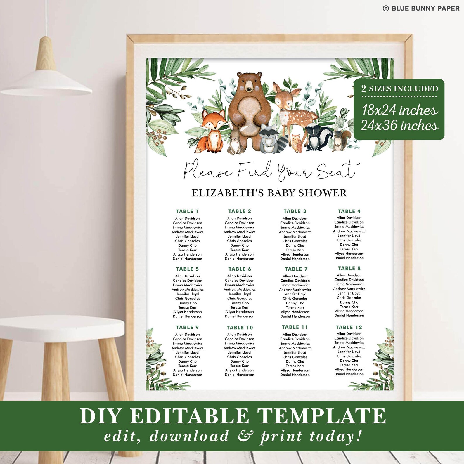 Woodland Animals Seating Chart Template Forest Wild One 1st | Etsy