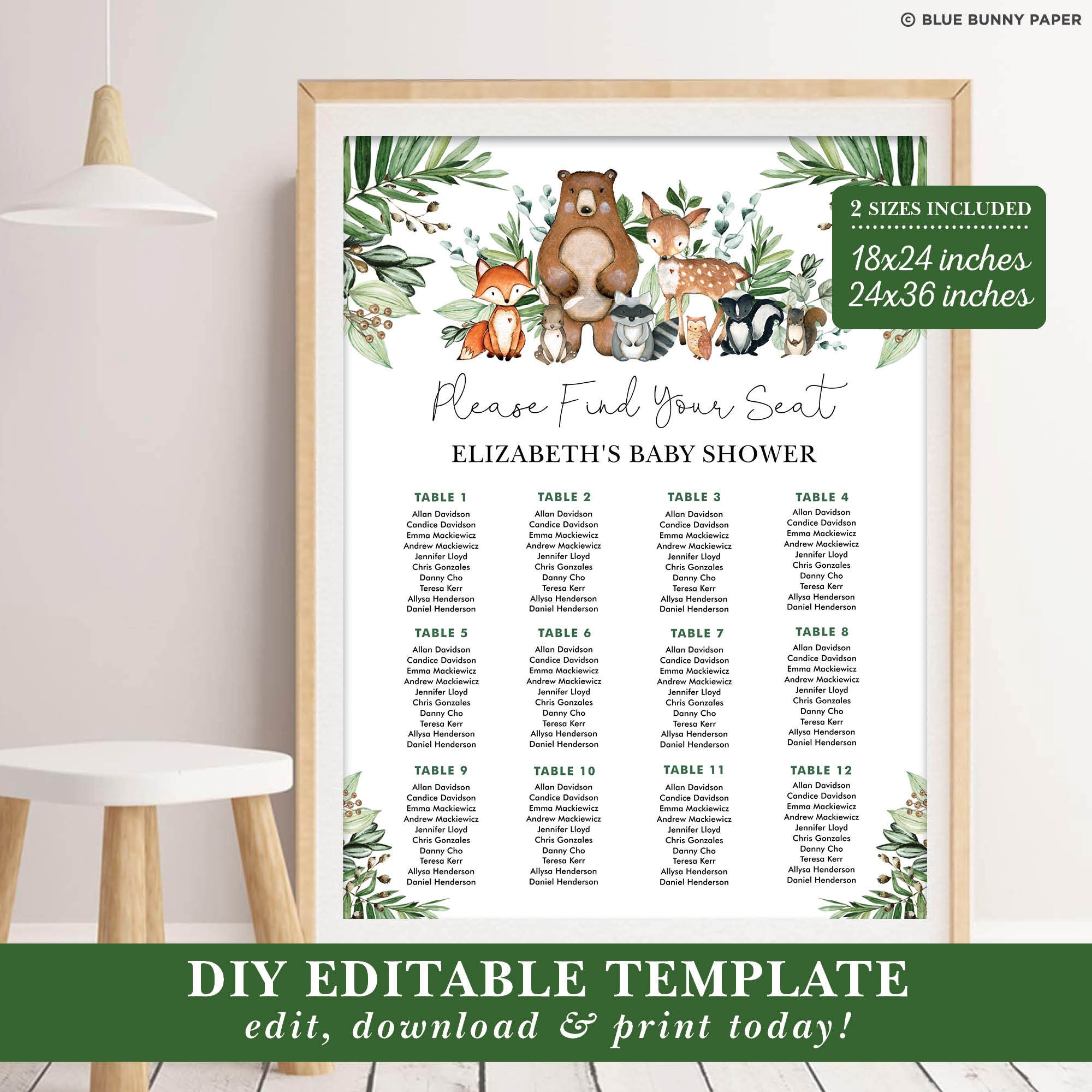 Woodland Animals Seating Chart Template Forest Wild One 1st - Etsy