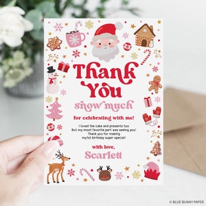 Editable Christmas Birthday Thank You Card Oh What Fun Christmas Girl ...