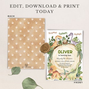 Editable Dinosaur Theme Birthday Invitation Template Cute Dino Kids ...