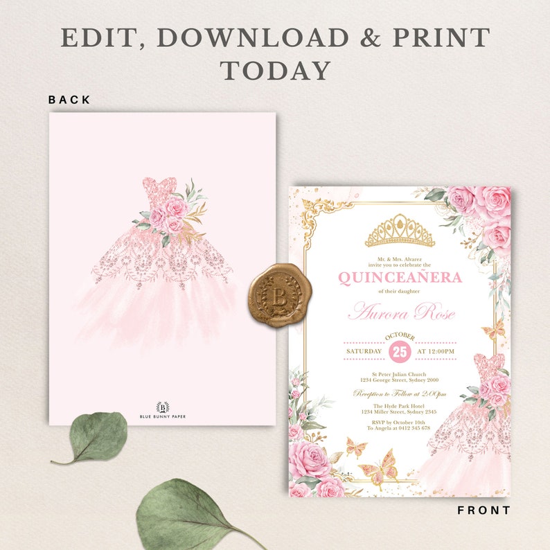 Pink Flowers Quinceañera Invitation, Pink Gold Floral Princess Mis ...
