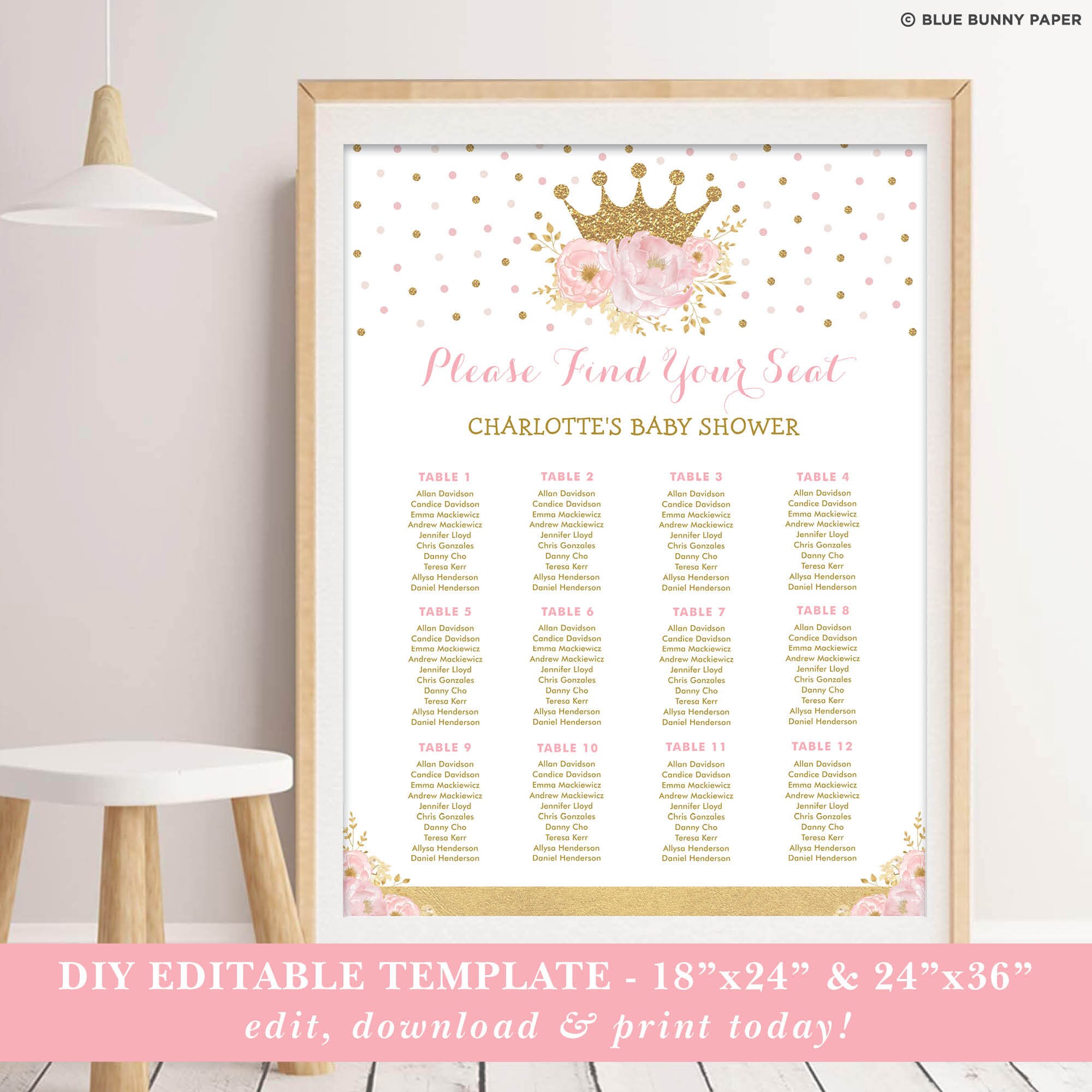 Crown Princess Seating Chart Template Royal Baby Shower | Etsy