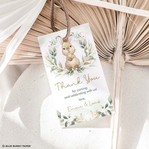 Bunny Rabbit Favor Tag, Greenery Gold Baby Shower Thank You Tags, Bunny ...