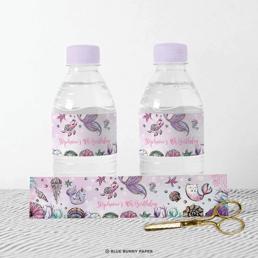 Mermaid Water Bottle Label, Under the Sea Birthday Party Favors, Sea ...