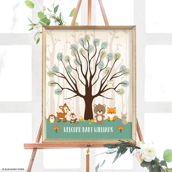 THUMBPRINT GUESTBOOK Printable Sign, Woodland Baby Shower, Fingerprint ...