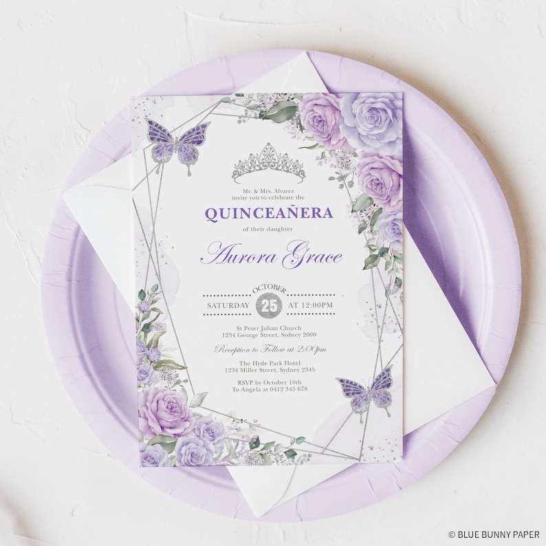 Editable Quinceanera Invitation Template Purple Lilac Silver - Etsy ...