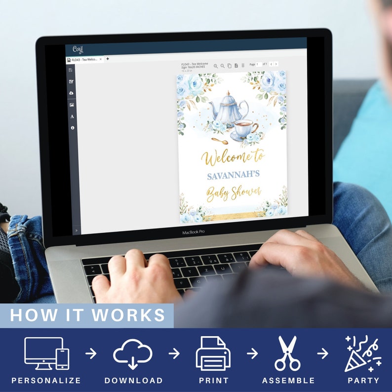 Editable Tea Party Welcome Sign Blue Floral Baby Shower - Etsy