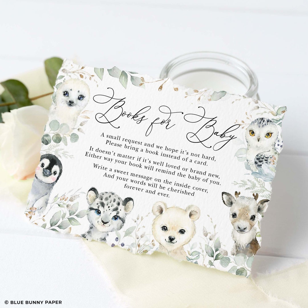 Winter Baby Shower Books for Baby Card, Arctic Animals Bring a Book ...