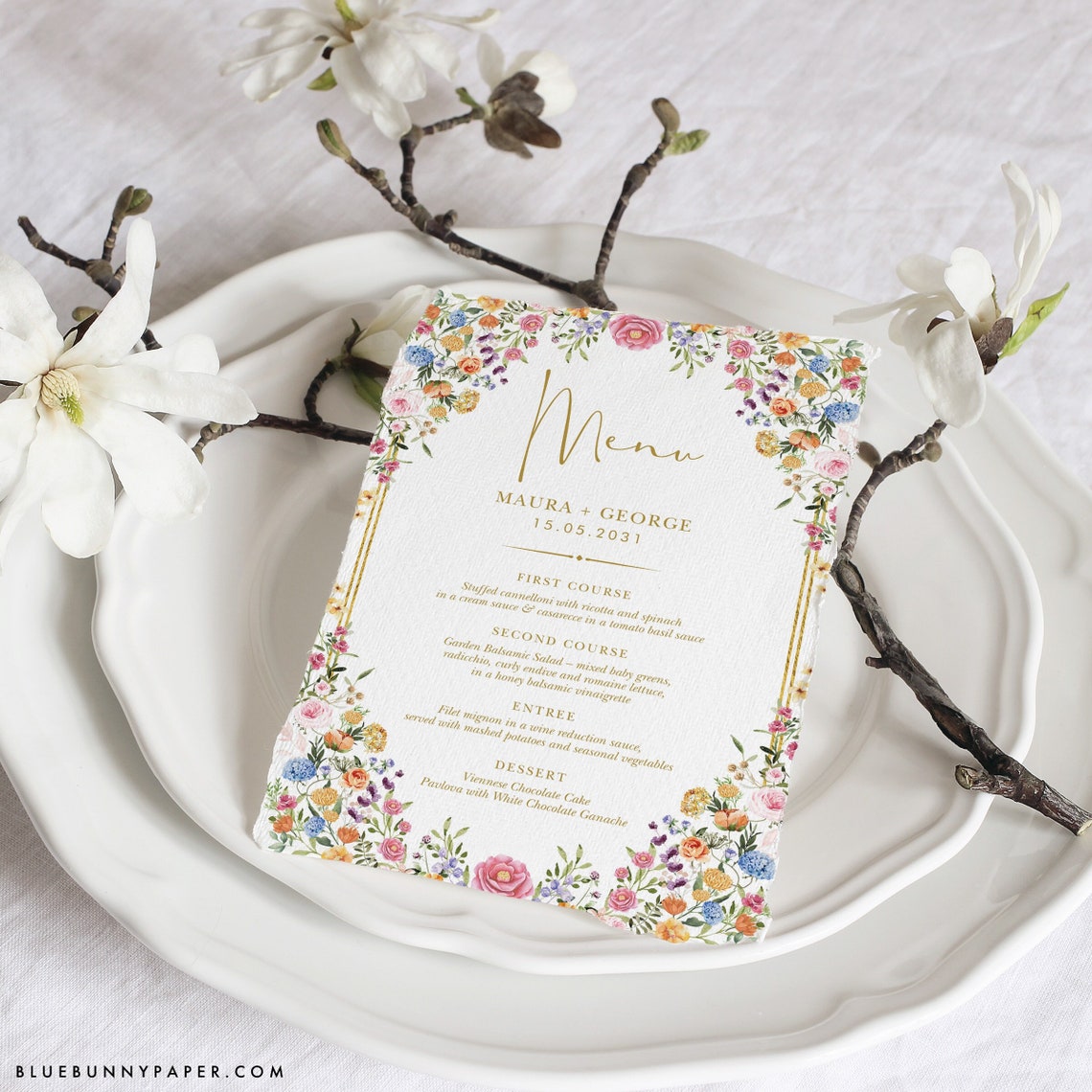EDITABLE Colorful Wildflower Menu Template Garden Flowers Wedding Menu ...