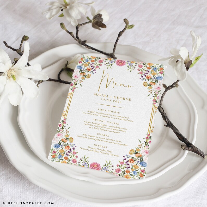 EDITABLE Colorful Wildflower Menu Template Garden Flowers - Etsy Australia