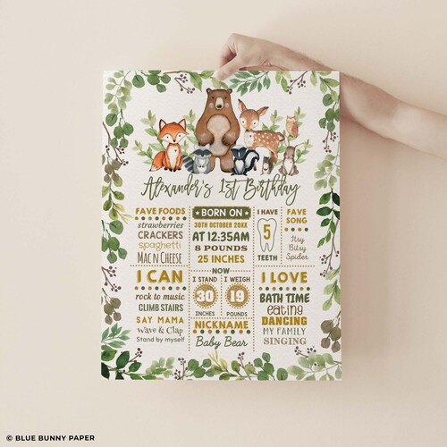 Greenery Woodland Birthday Milestone Poster. Rustic Forest - Etsy