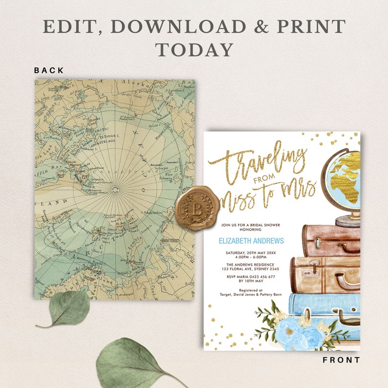 Traveling Miss to Mrs Bridal Shower Invitation, Travel Wedding Shower ...