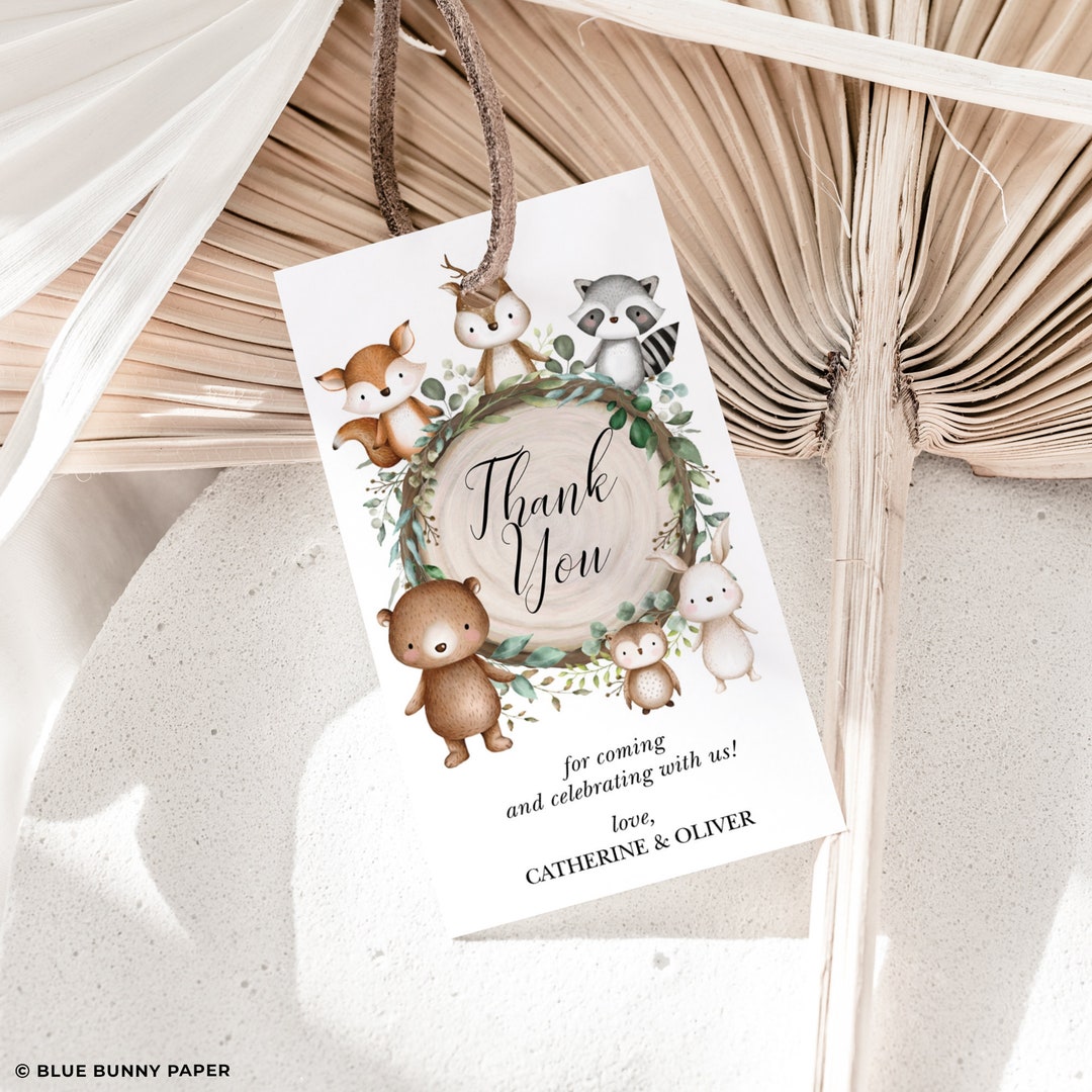 Woodland Favor Tag Template, Forest Animals Baby Shower Thank You Tag ...