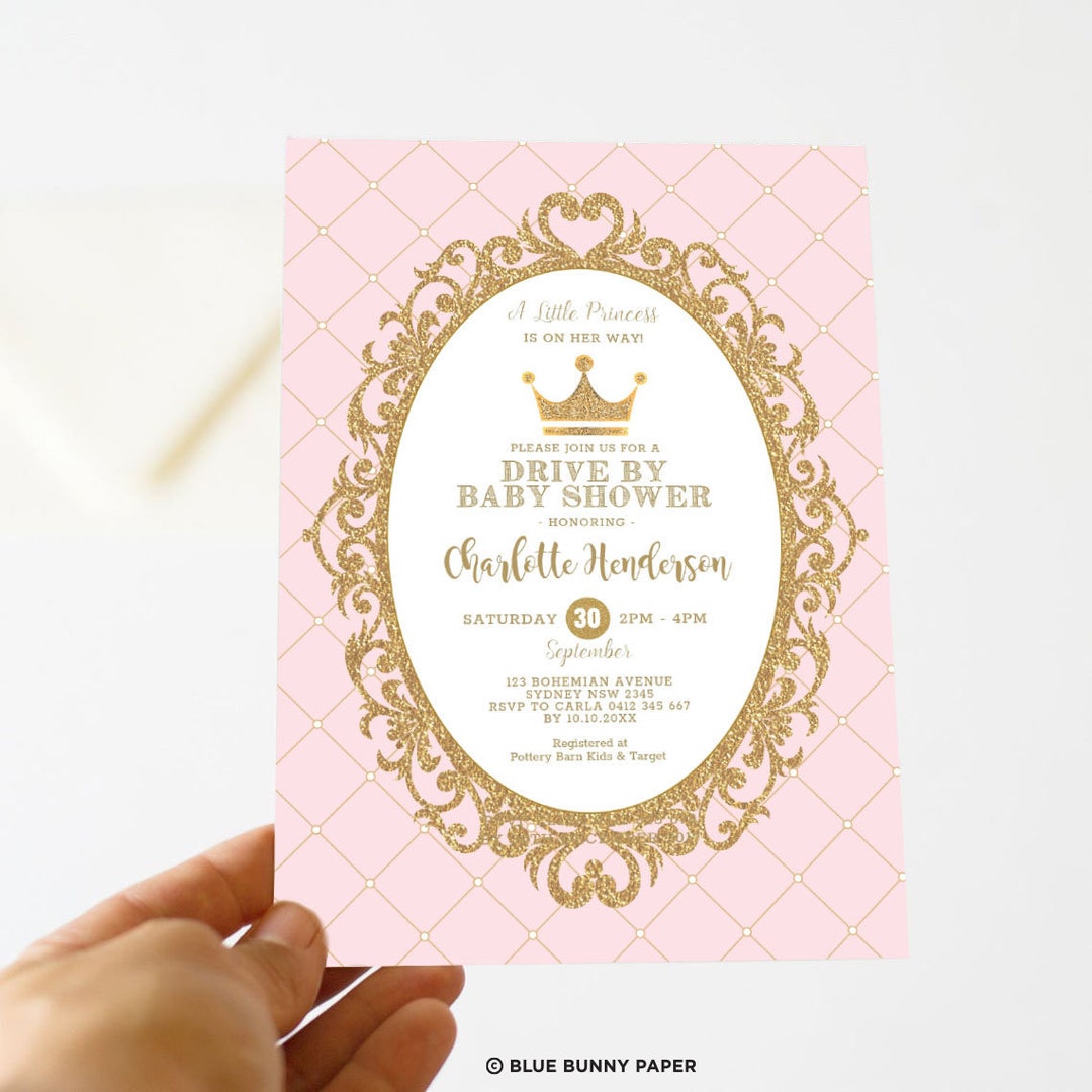 EDITABLE Princess Drive by Baby Shower Invitation. Royal Gold Crown ...