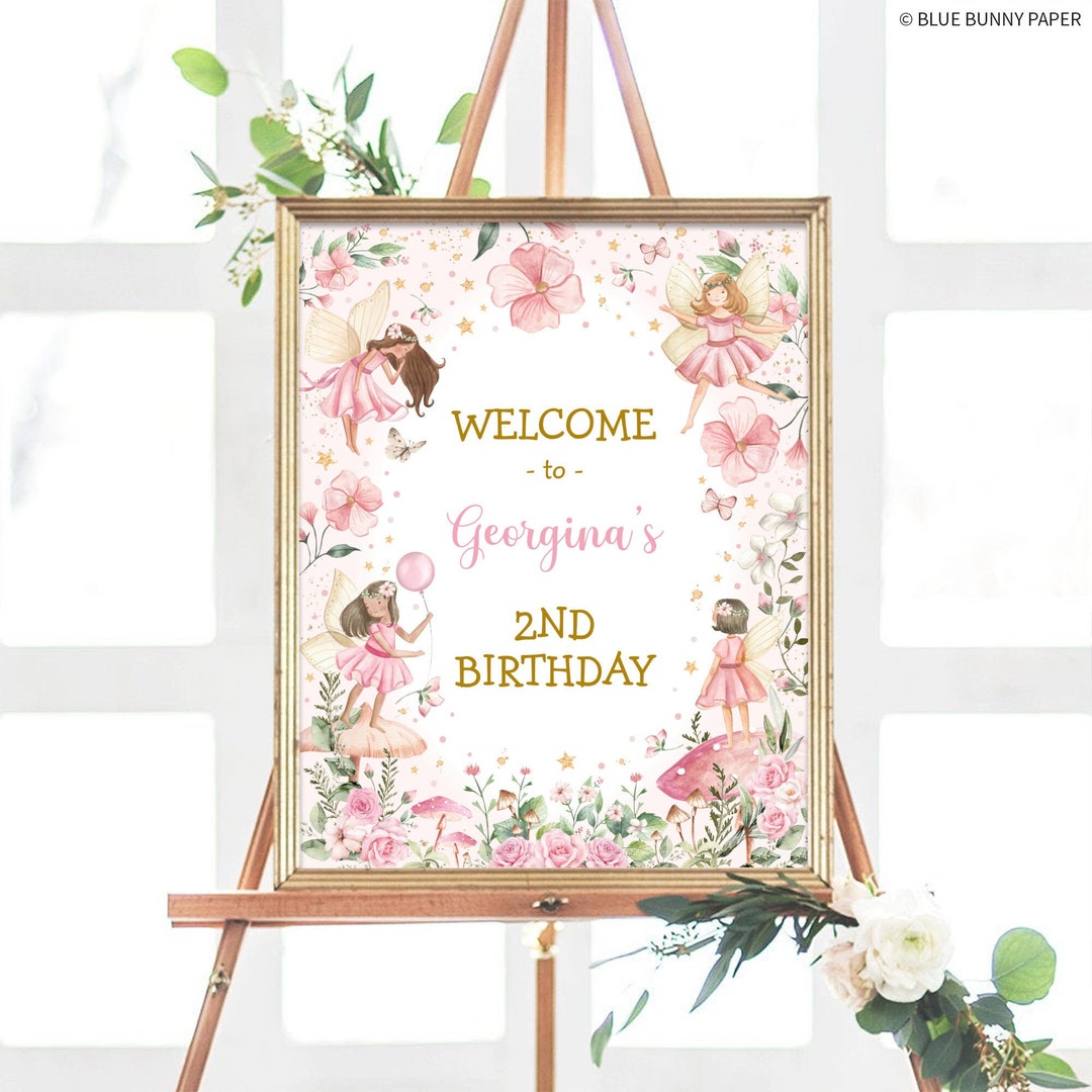 Whimsical Fairy Birthday Welcome Sign Editable Template Floral Fairy ...