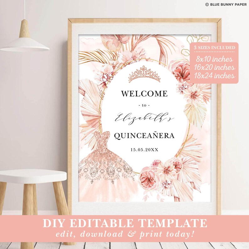 Editable Quinceañera Welcome Sign Blush Pampas Grass 15th - Etsy