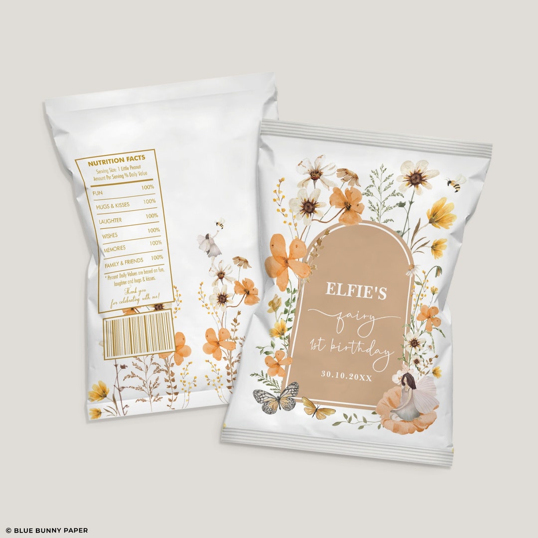 Fall Fairy Chip Bag Editable Template, Boho Wildflower Fairy 1st ...
