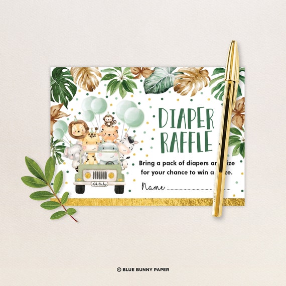 Tropical Jungle Diaper Raffle. Safari Baby Shower. Wild Animals Drive ...