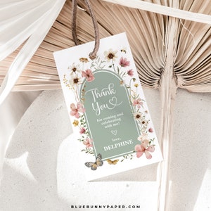 Editable Boho Floral Favor Tag Template Sage Green Baby in Bloom ...