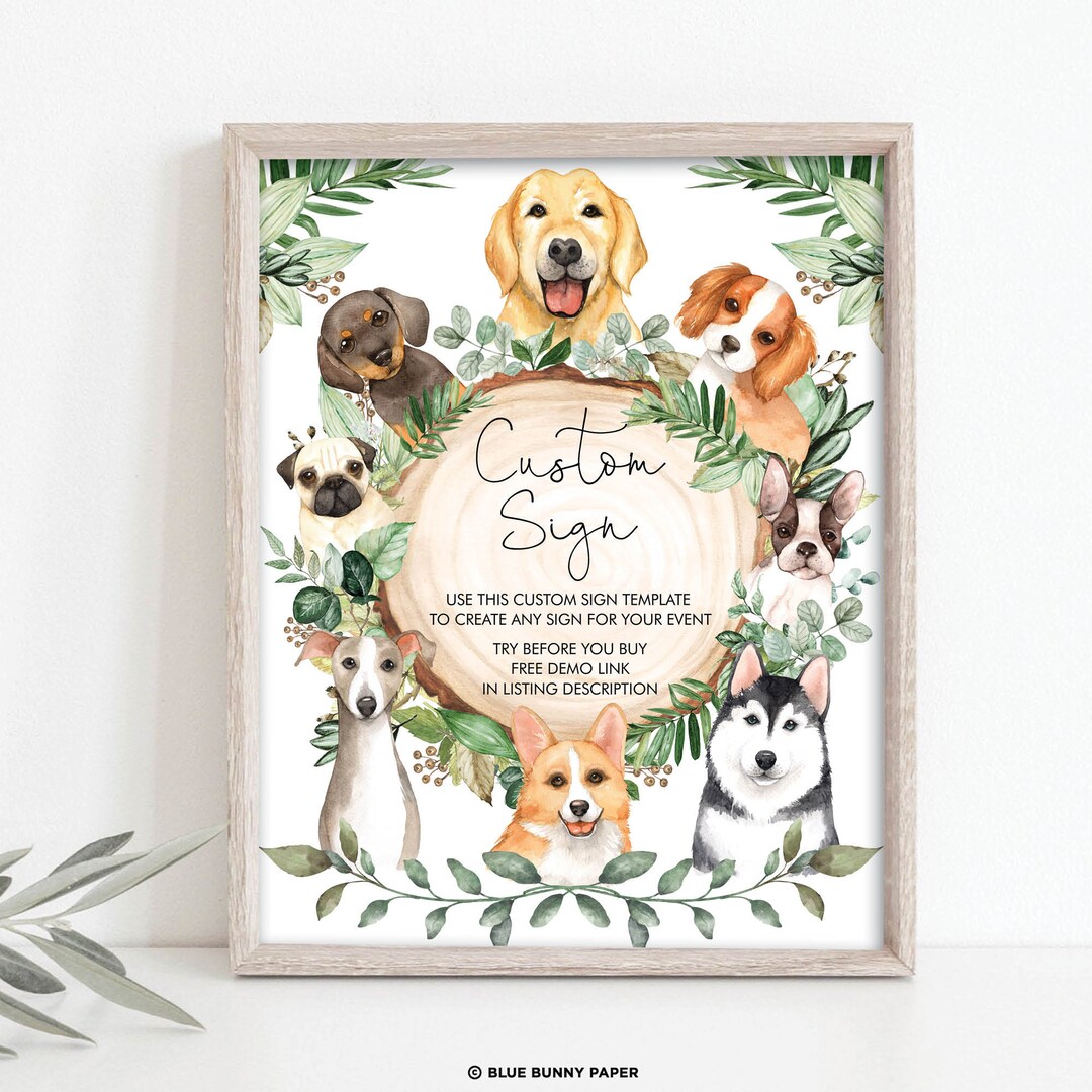 EDITABLE Puppy Baby Shower Sign Template, DIY Dogs Birthday Party ...