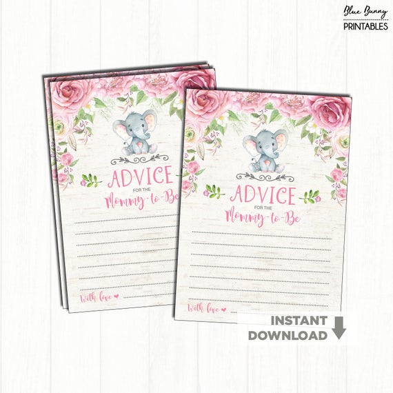 Elephant Baby Shower Advice Card. Pink Floral Baby Shower Game. Advice ...