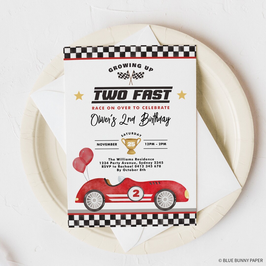 Editable Two Fast Birthday Invitation Template Race Car Themed Second ...