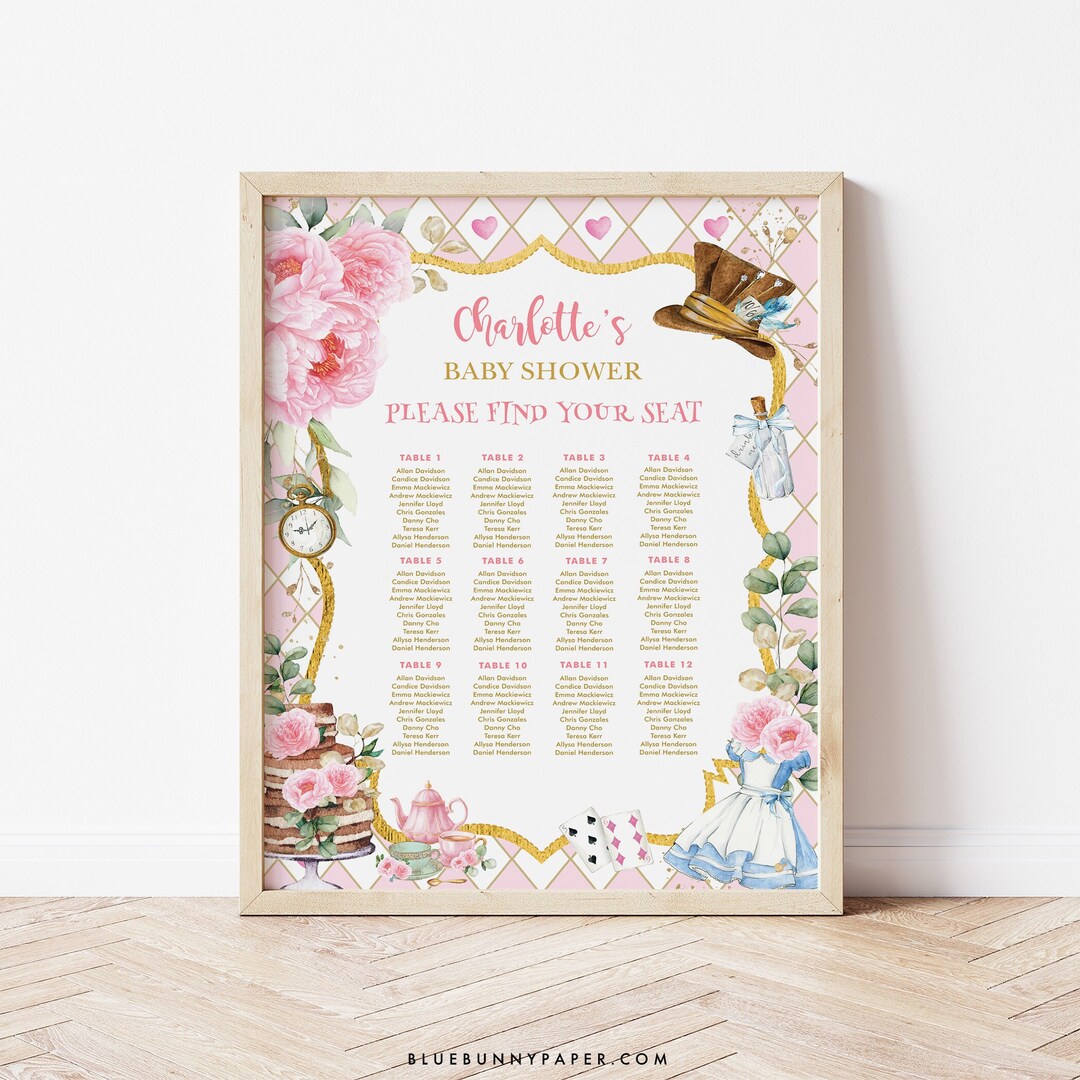 Alice in Wonderland Seating Chart Template Mad Hatter Baby Shower Tea ...